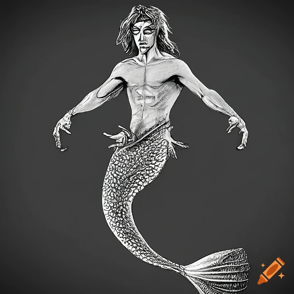Detailed etching of steve harrington as a merman