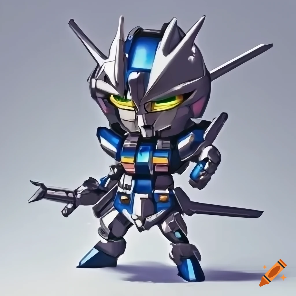 Chibi gundam robot maid in metallic armor on Craiyon