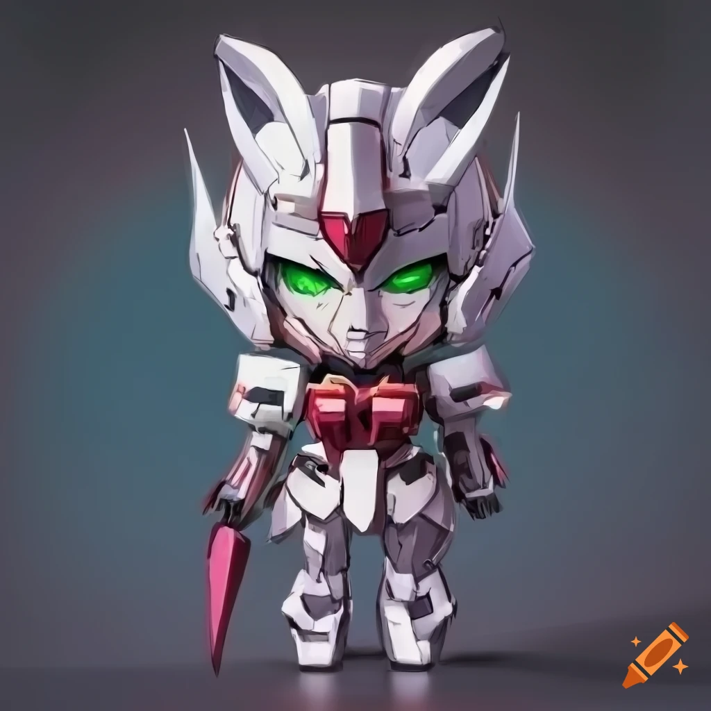 Chibi metallic gundam with a kitsune-inspired female armor on Craiyon