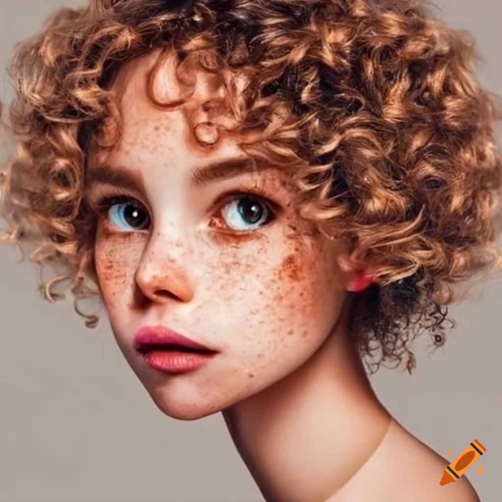 Girl with curly hair and cute brow shape body on Craiyon