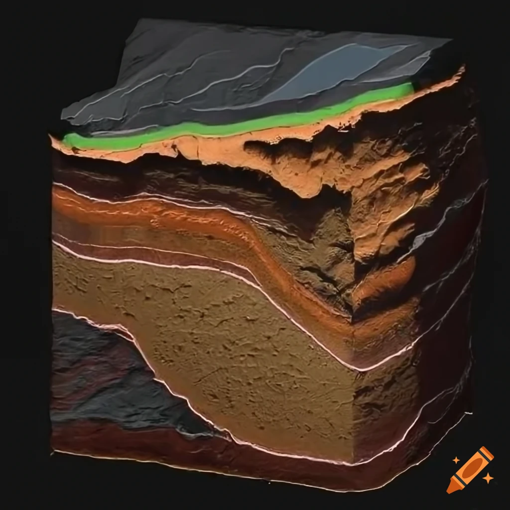 Schematic of ground layers with fault and textures on Craiyon