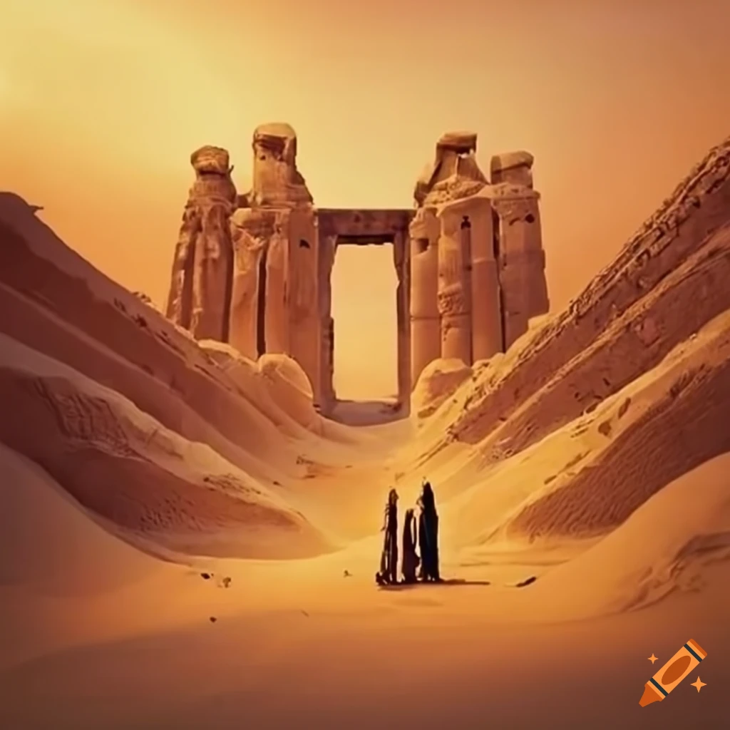 Ancient temple in Persian desert on Craiyon