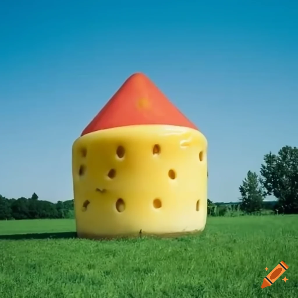 Artistic representation of a landscape with a cheese house