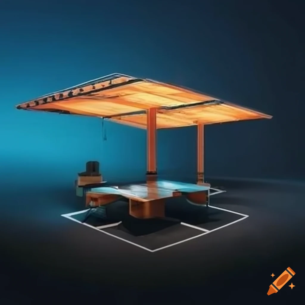 Solar panel canopy generating electricity for cafe and park on Craiyon