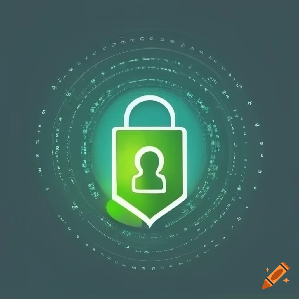 Green logo representing cybersecurity and modern buildings on Craiyon