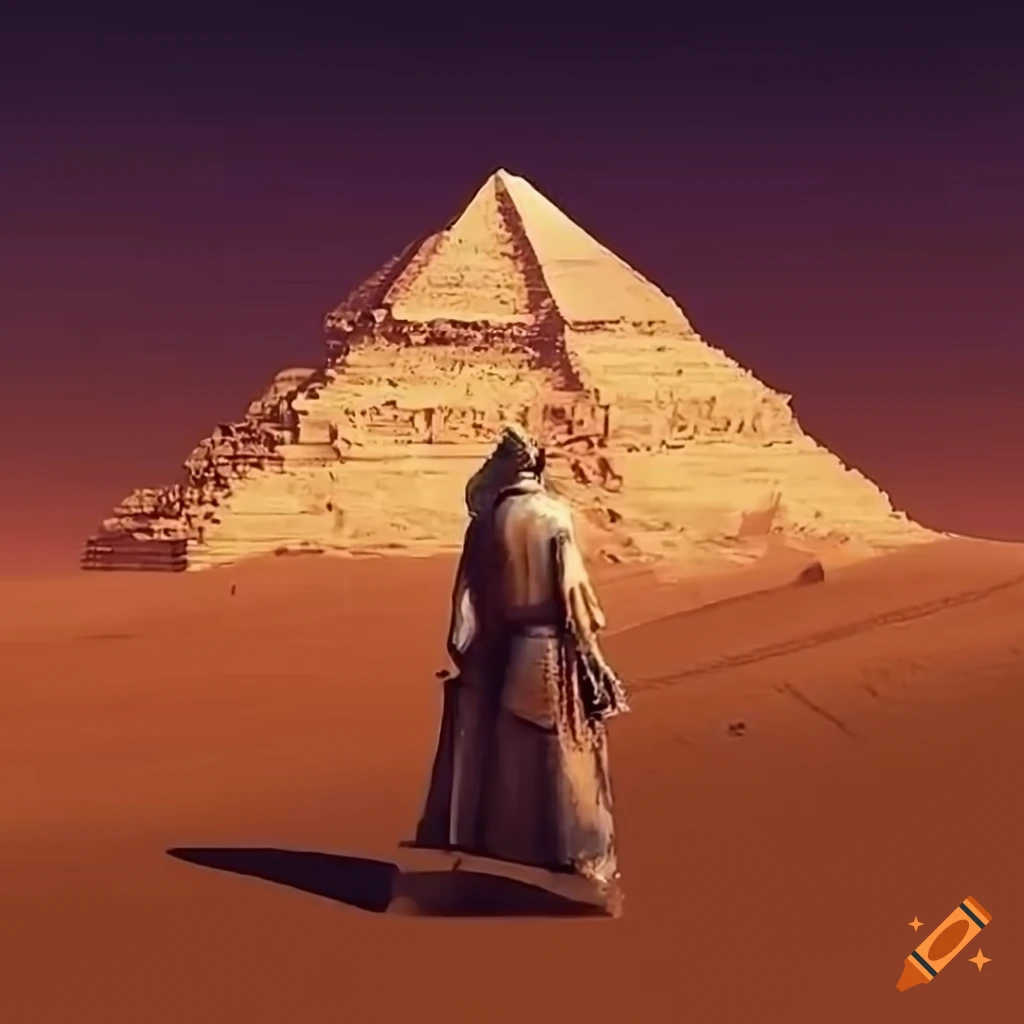 YouTube thumbnail of ancient pyramids in a desert oasis on Craiyon