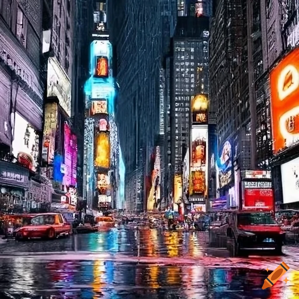 Rainy night in Times Square, New York on Craiyon