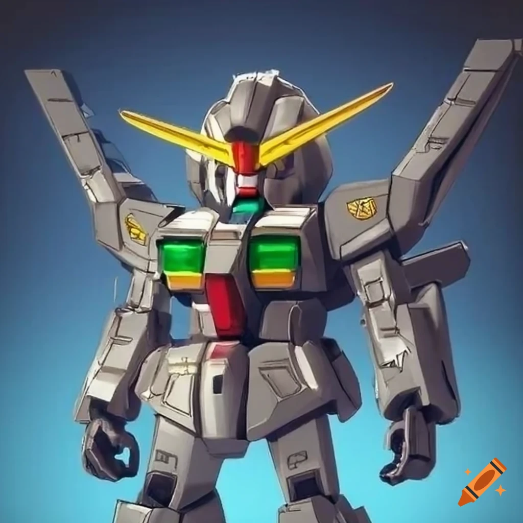 Armored gundam with staff-weapon flying through space on Craiyon