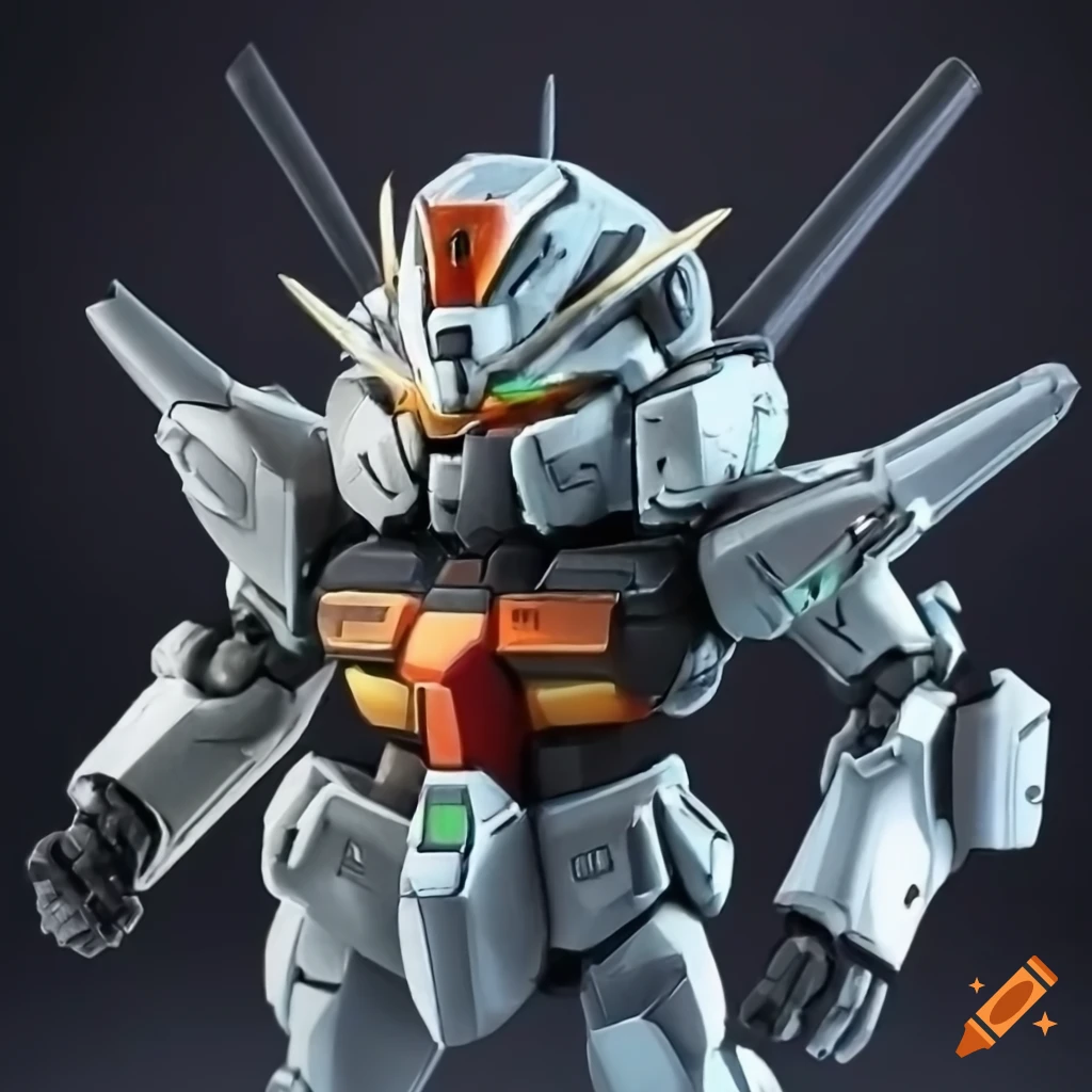 Cute chibi gundam robot in black and orange colors