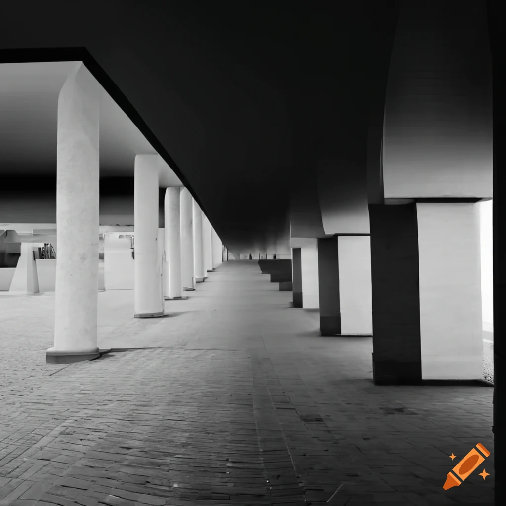 Modern gray building with raised porch, elevators, and spiral ...