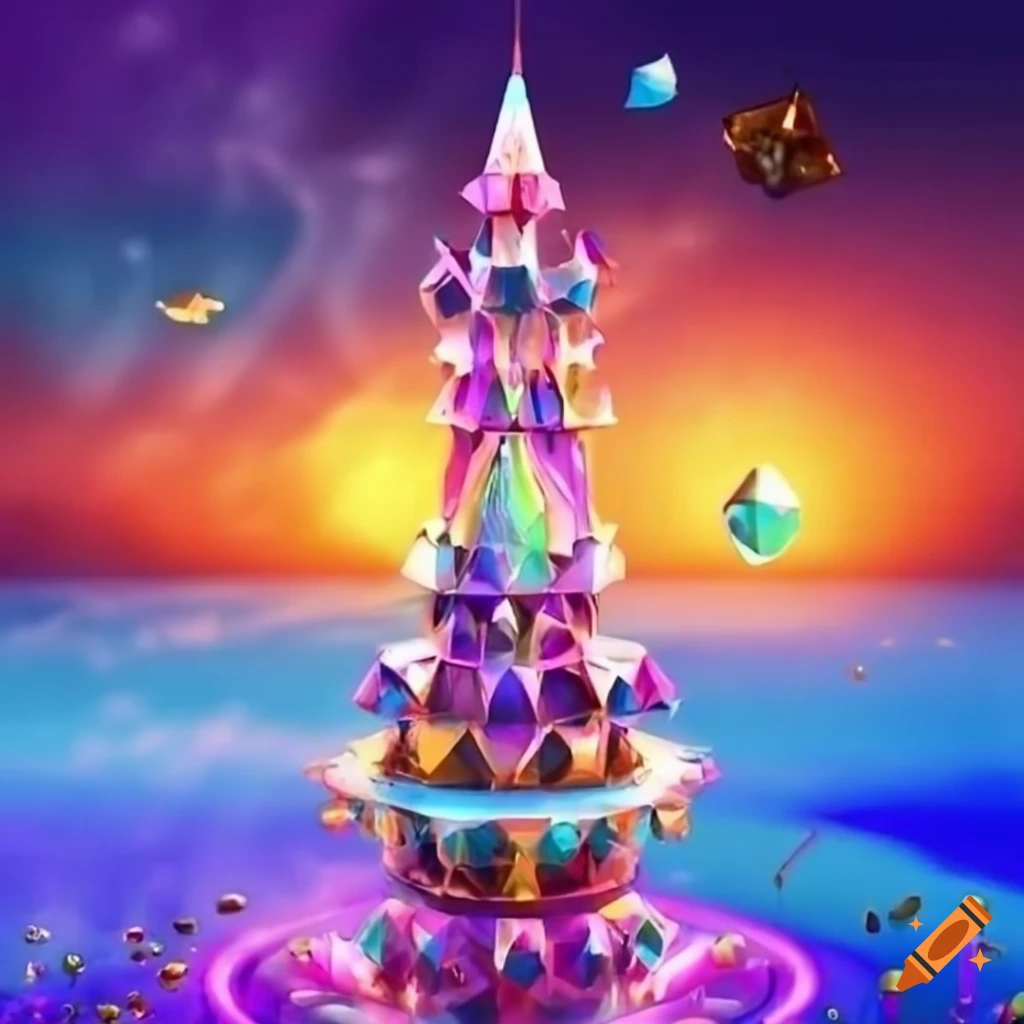 Vibrant 3d tower adorned with gems and jewels on Craiyon