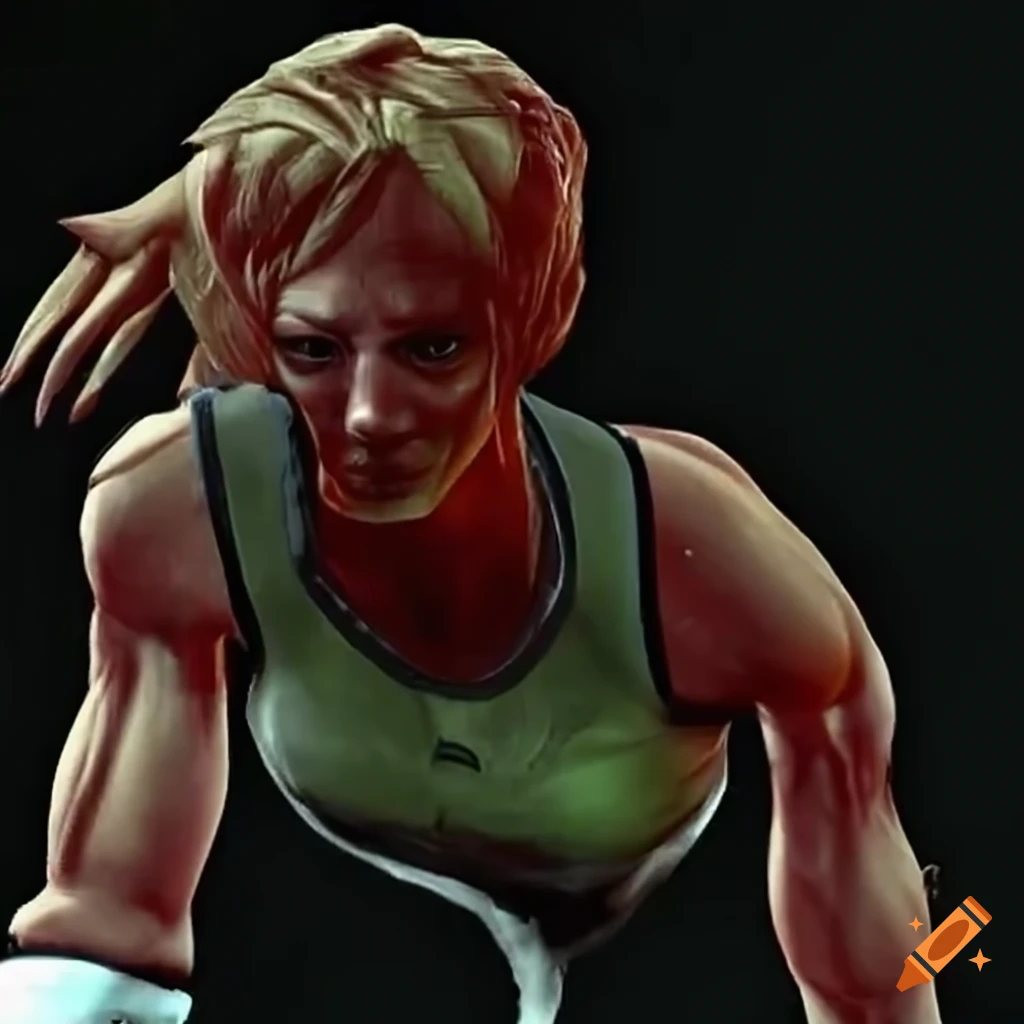 80s female fighter with bruised and dizzy expression on Craiyon