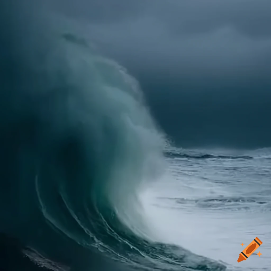 Ocean waves and winds during a hurricane storm on Craiyon