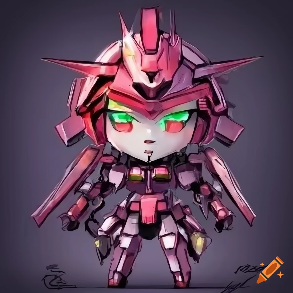 Chibi-style robot with samurai armor on Craiyon