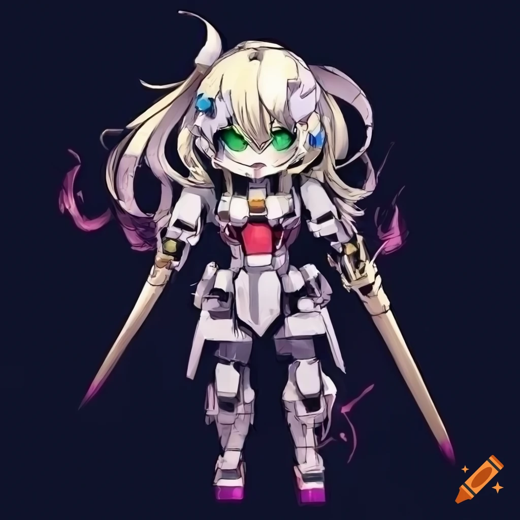 Chibi samurai robot with metallic armor