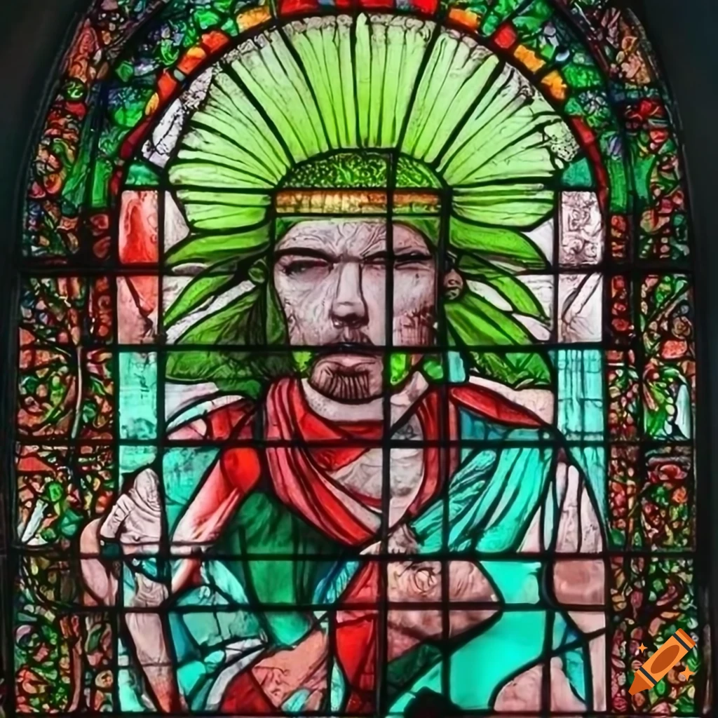 Stained glass window with punk musician on Craiyon