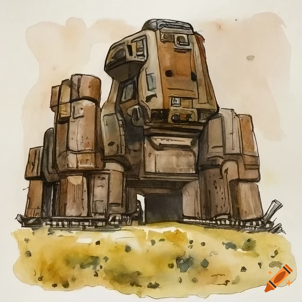 Concept art of a mobile military fortress on Craiyon