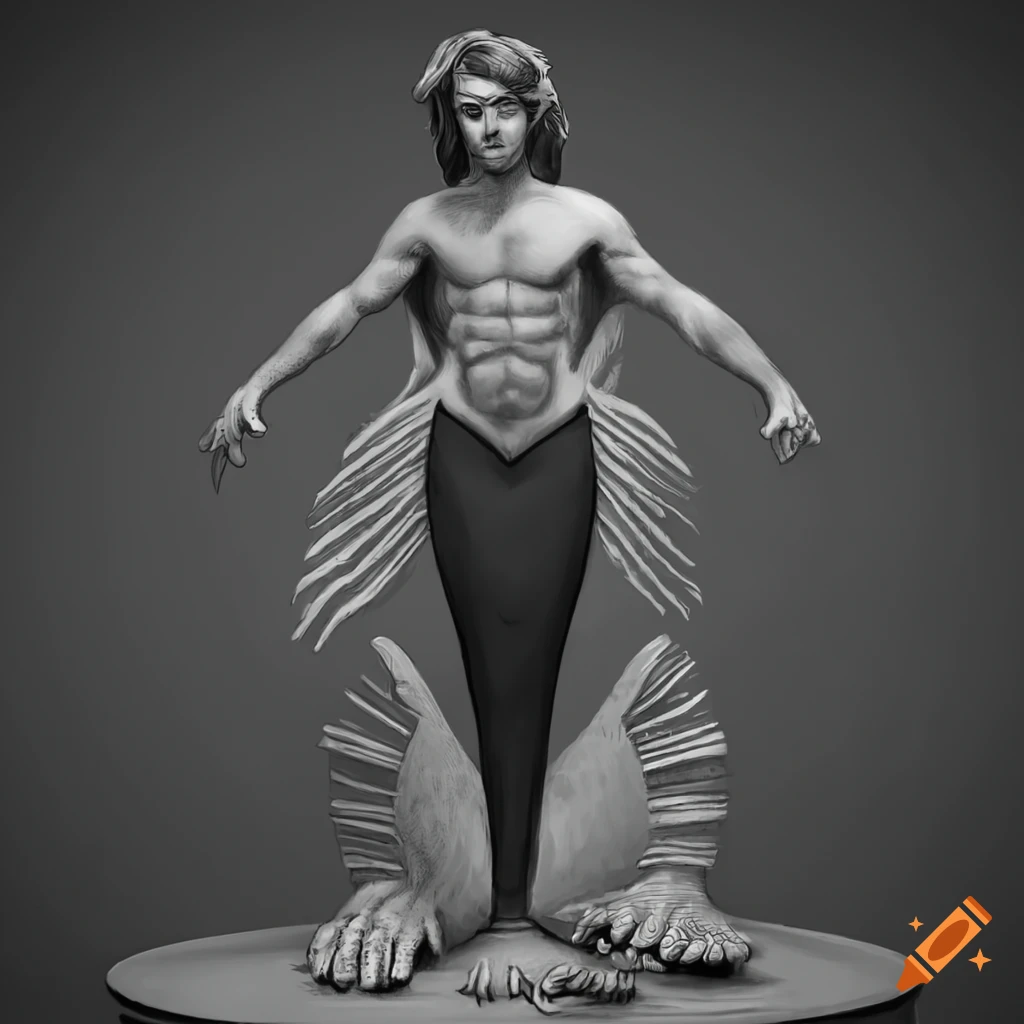 Detailed etching of a merman steve harrington