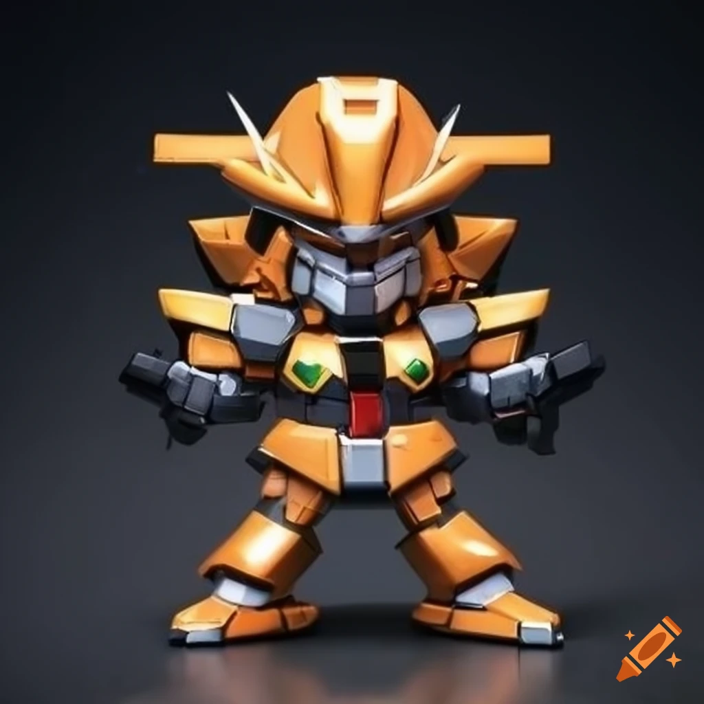 Black and orange chibi gundam robot on Craiyon