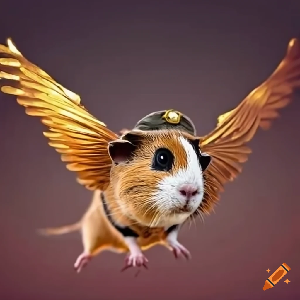 Guinea pig dressed as a pilot with golden wings on Craiyon