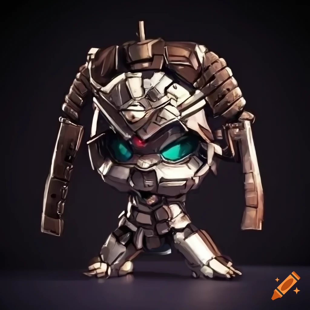 Chibi samurai robot in metallic armor