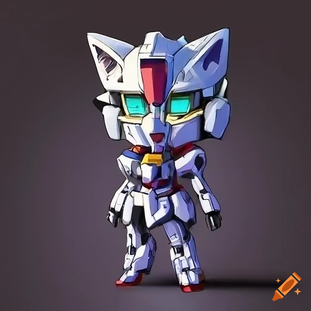 Chibi robot cat in metallic armor on Craiyon