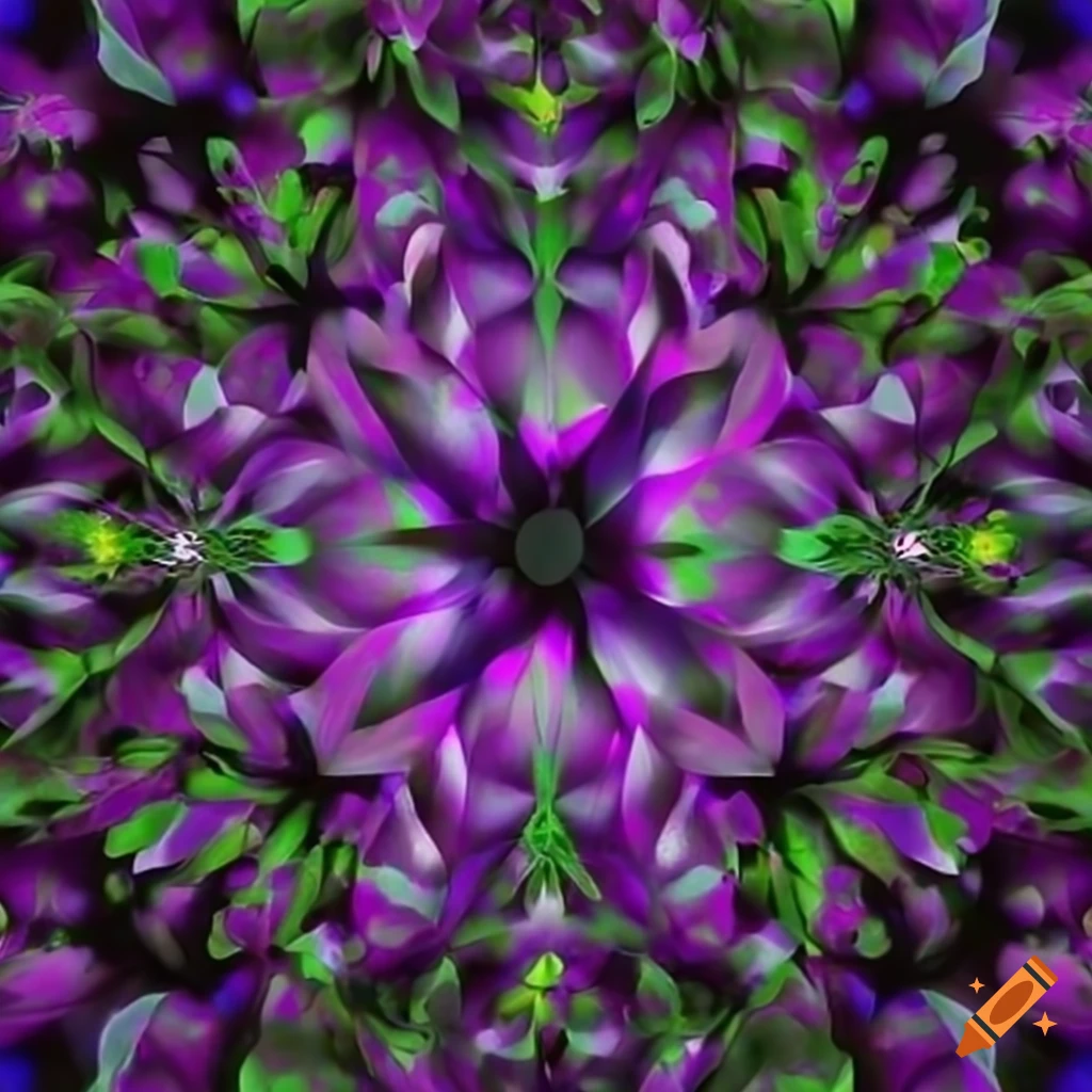 Geometric flowers in green, purple, and black on Craiyon