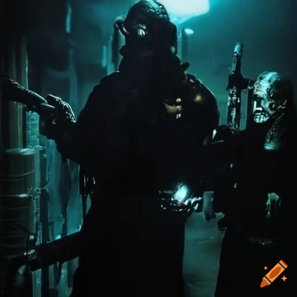 Movie still from a dark fantasy military horror film on Craiyon