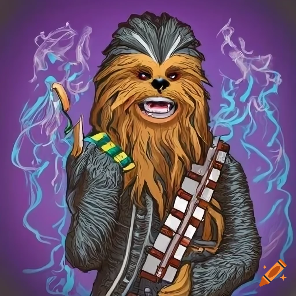 Digital art of chewbacca in a suit, with a marijuana joint on Craiyon