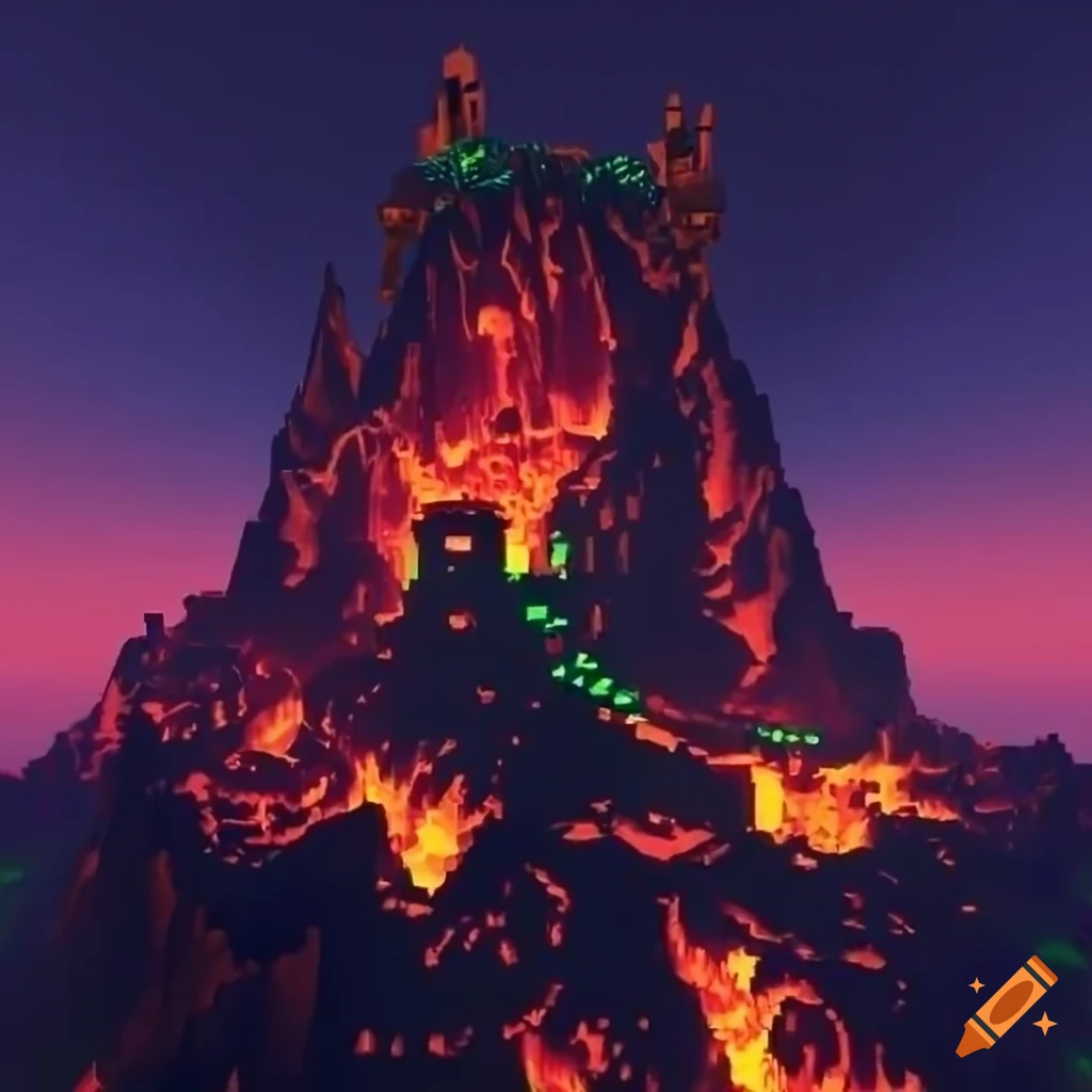 Elegant retro video game castle in a lava world with gothic ...