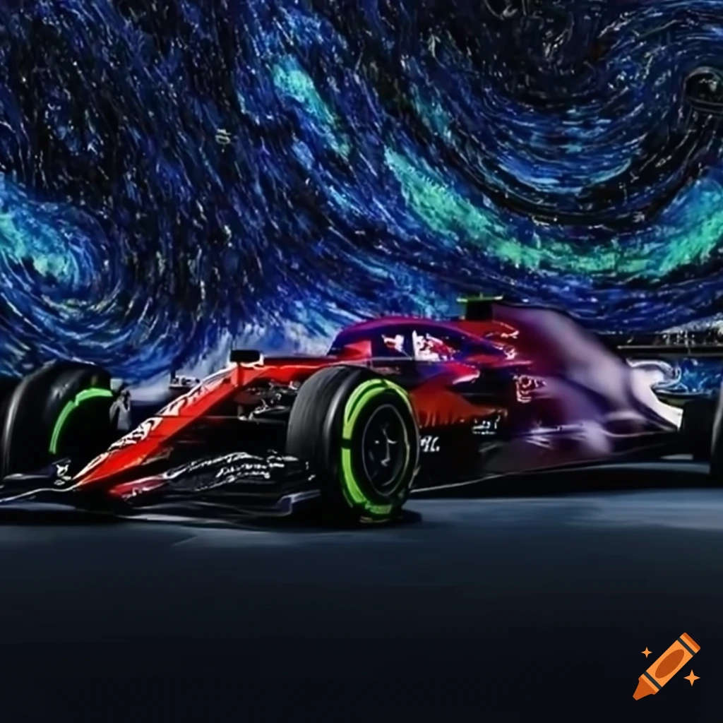 Starry night themed formula 1 car on Craiyon