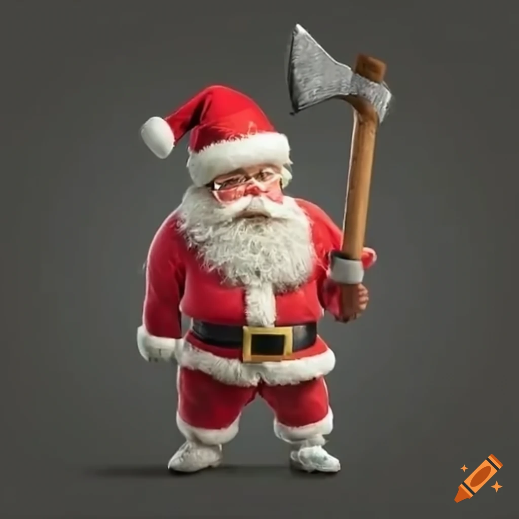 Funny image of Santa Claus throwing an axe on Craiyon