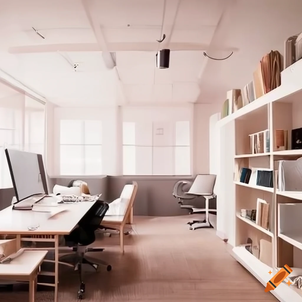 Pastel colored office space with multiple desks on Craiyon