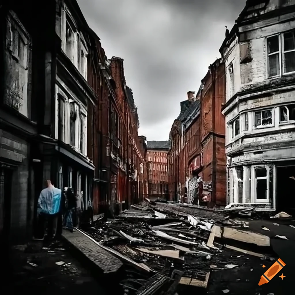 Ruins and pedestrians in post-war london on Craiyon