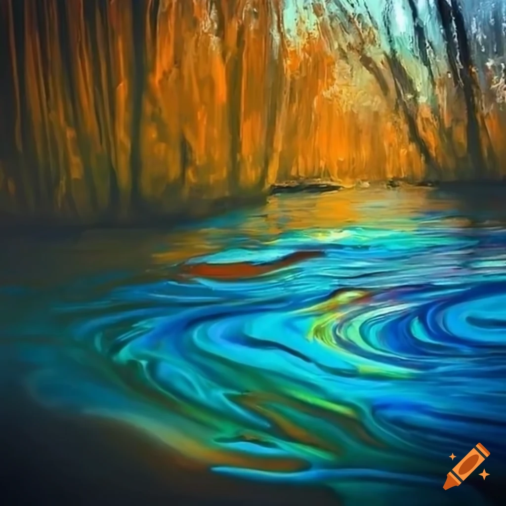 Colorful rivers flowing through paintbrushes and oil paintings on Craiyon