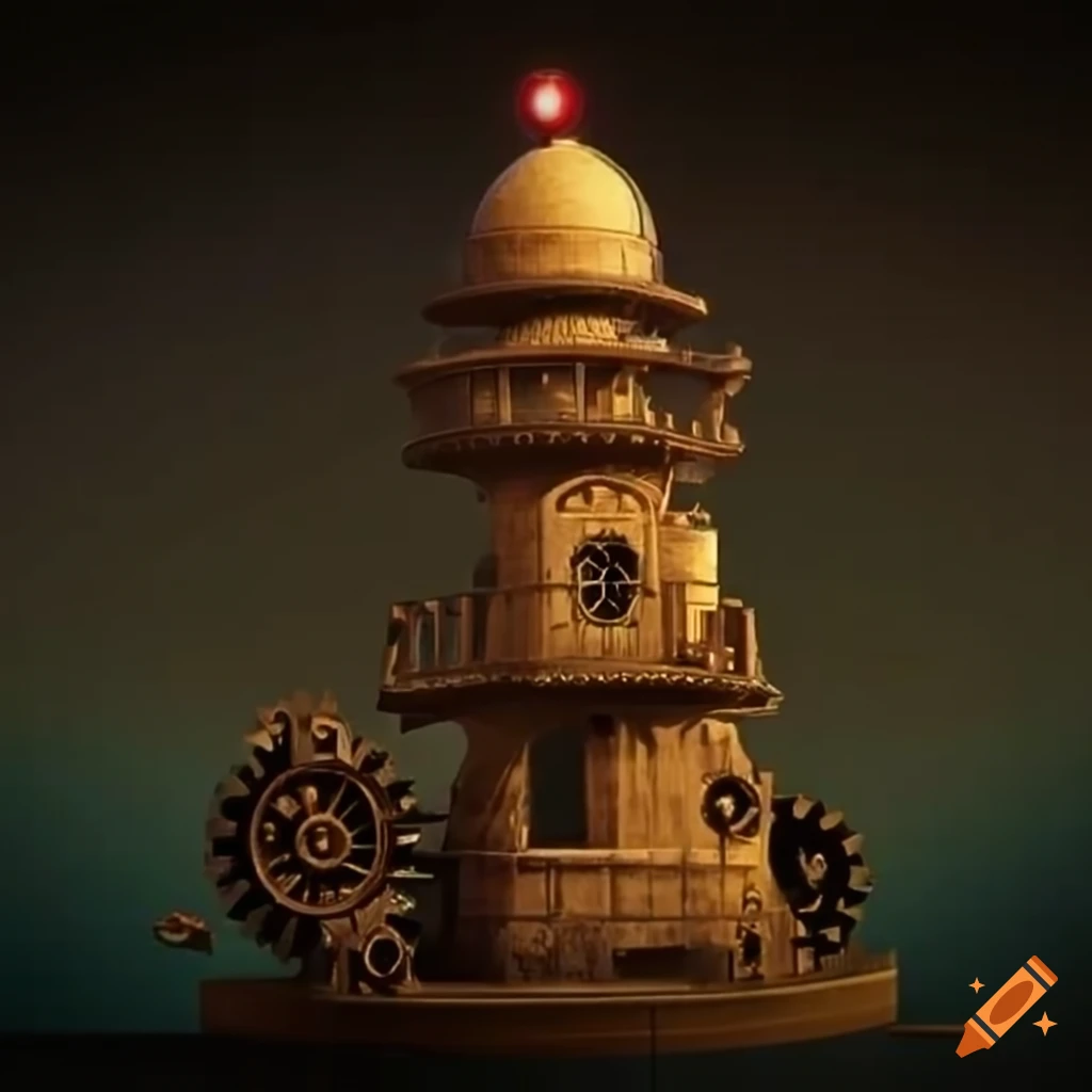 Steampunk lighthouse with clockwork gears on Craiyon