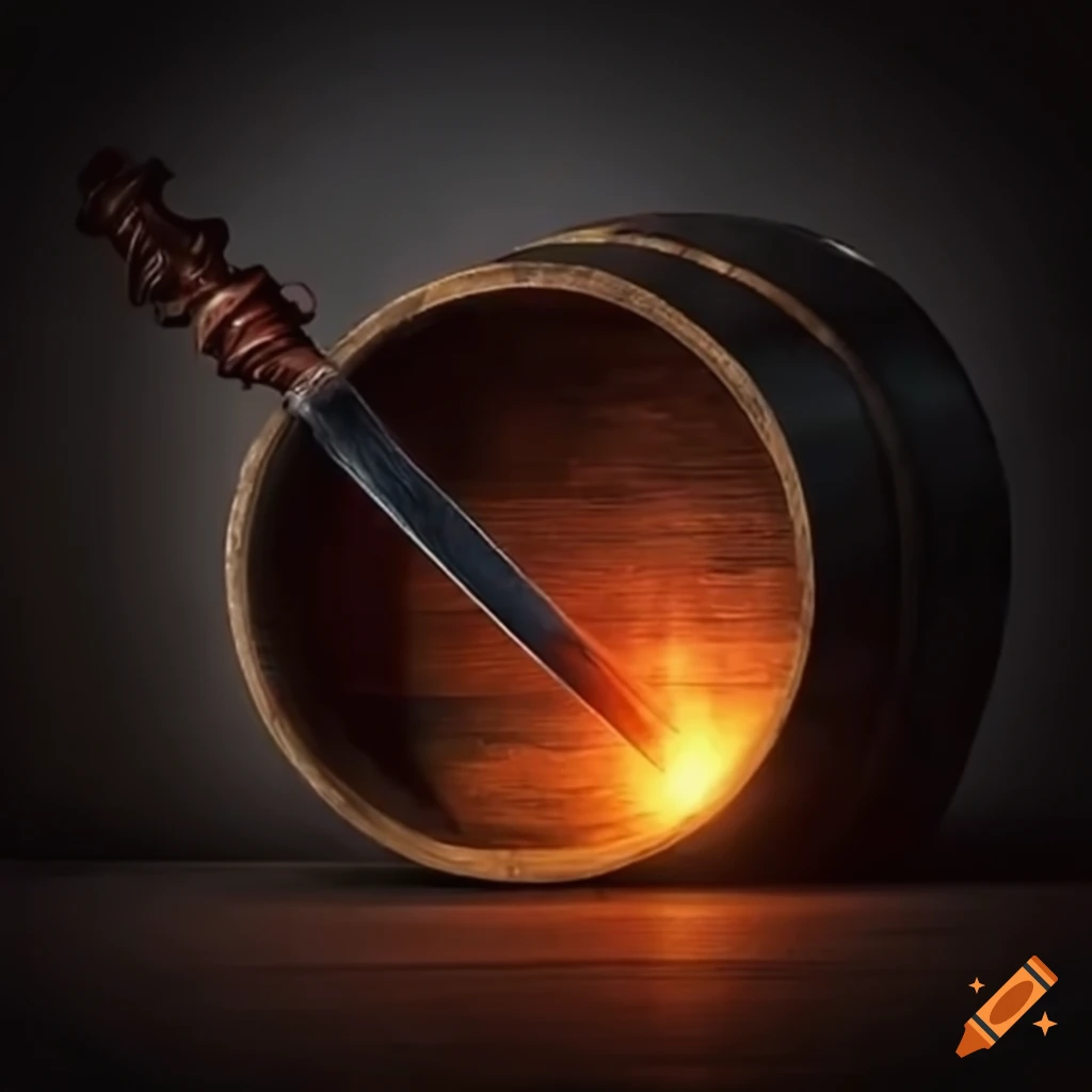 Image of a sword inside a barrel on Craiyon