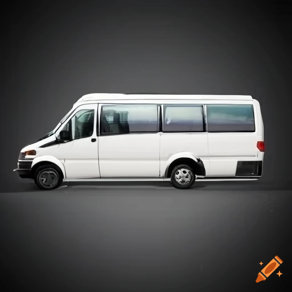 Side view of a white transparent minibus on Craiyon