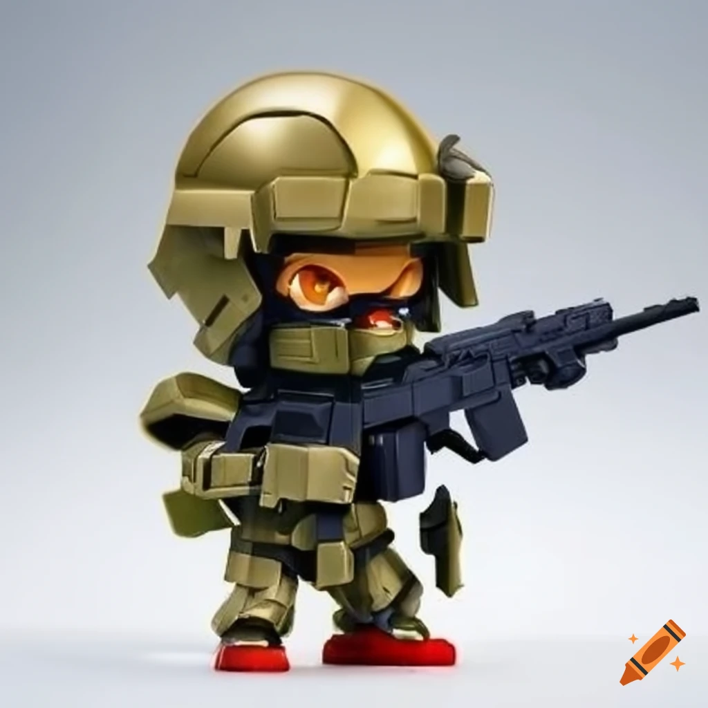 Chibi gundam robot with metallic armor and wings on Craiyon
