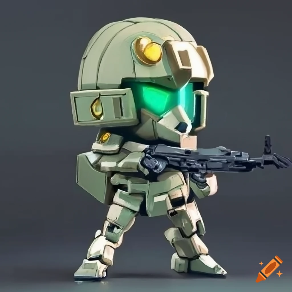 Chibi gundam robot with metallic armor and wings on Craiyon