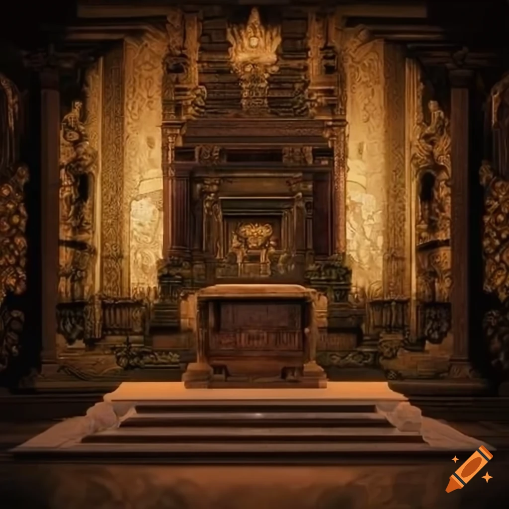 Ancient temple room with stone altar on Craiyon