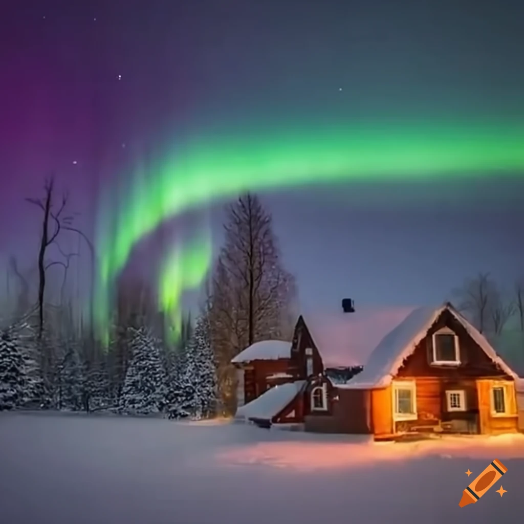 Waterfall under the northern lights with birch trees and moon on Craiyon
