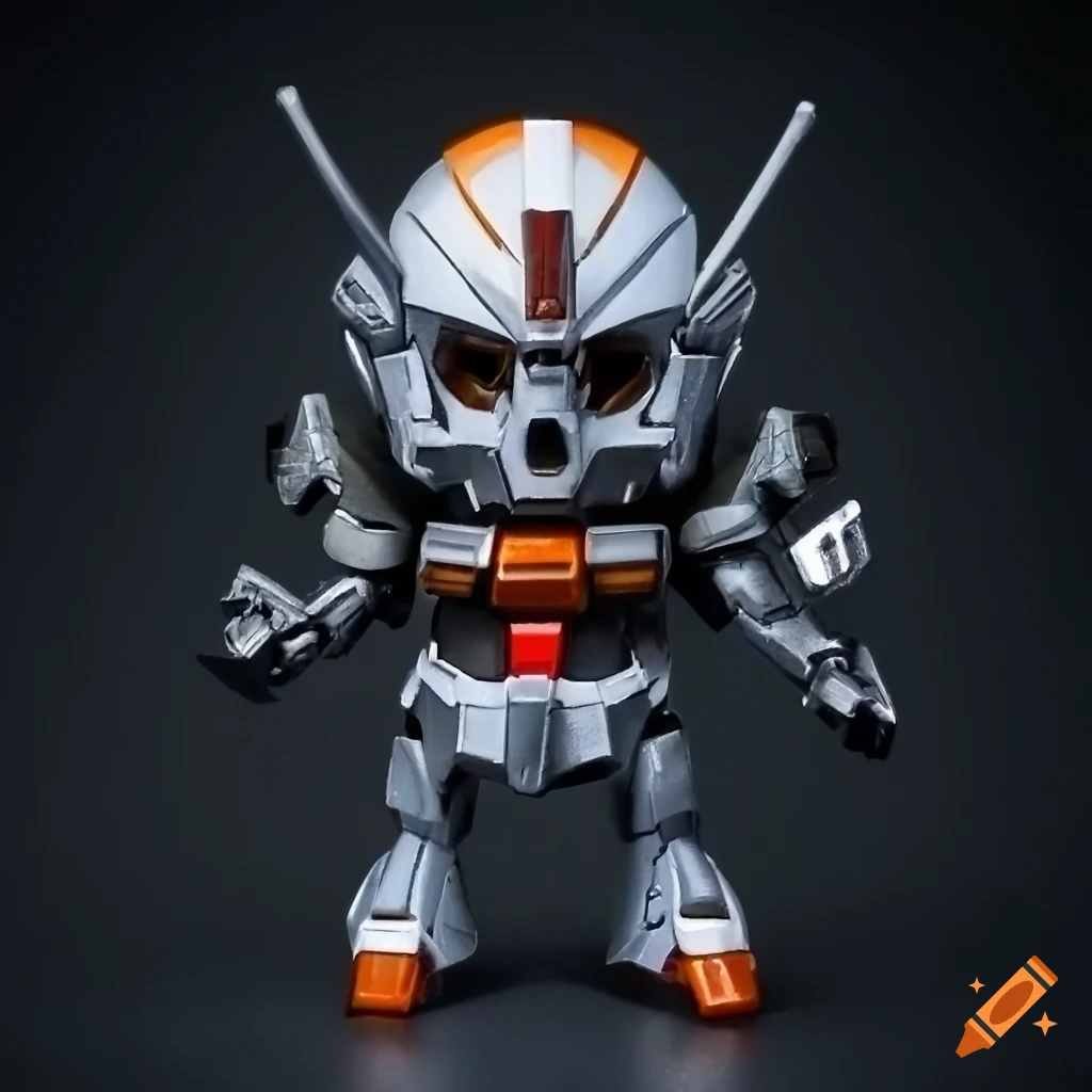 Chibi gundam robot with black and orange armor on Craiyon