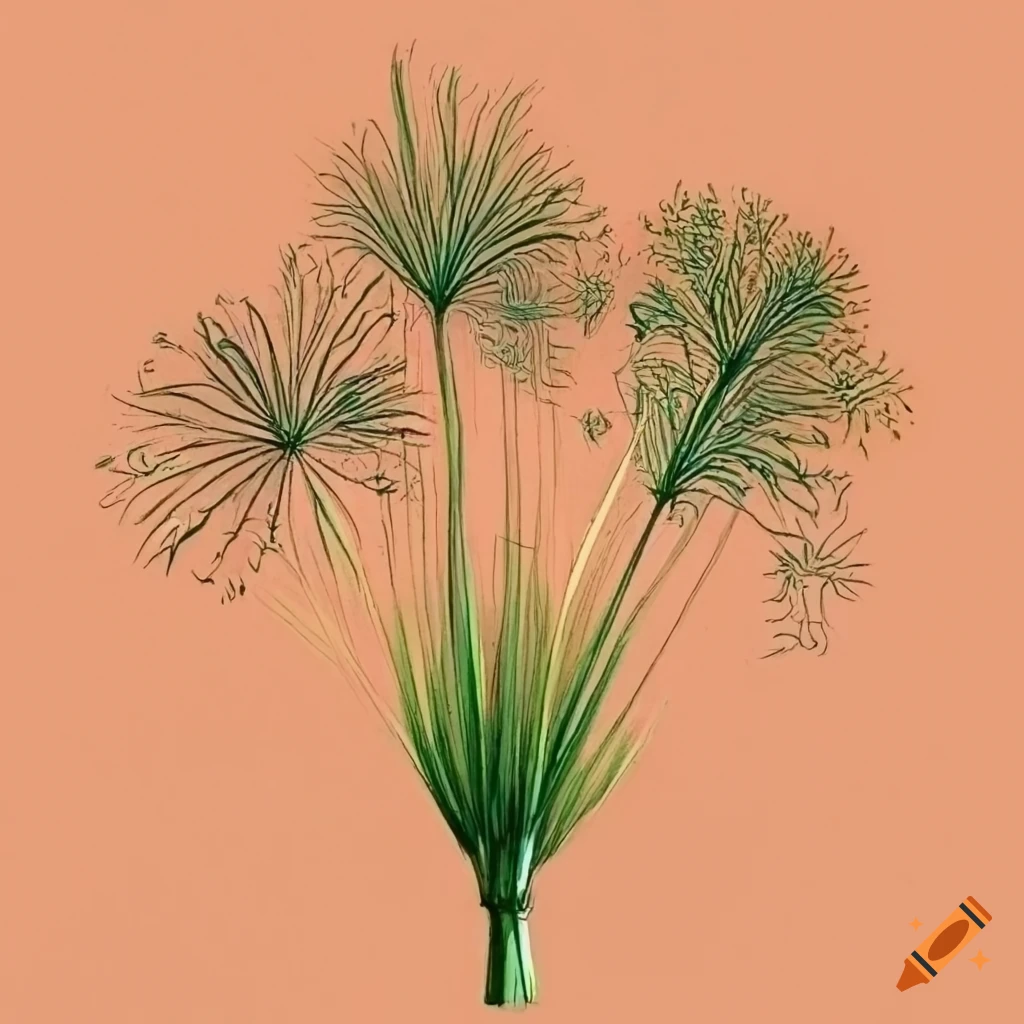 Detailed drawing of cyperus papyrus leaves bouquet on Craiyon