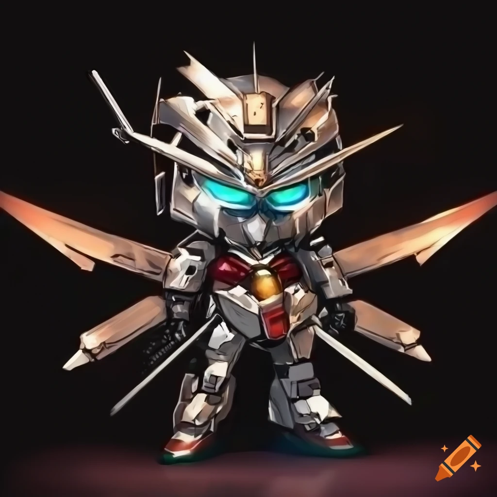 Chibi cat-themed gundam robot with metallic armor on Craiyon