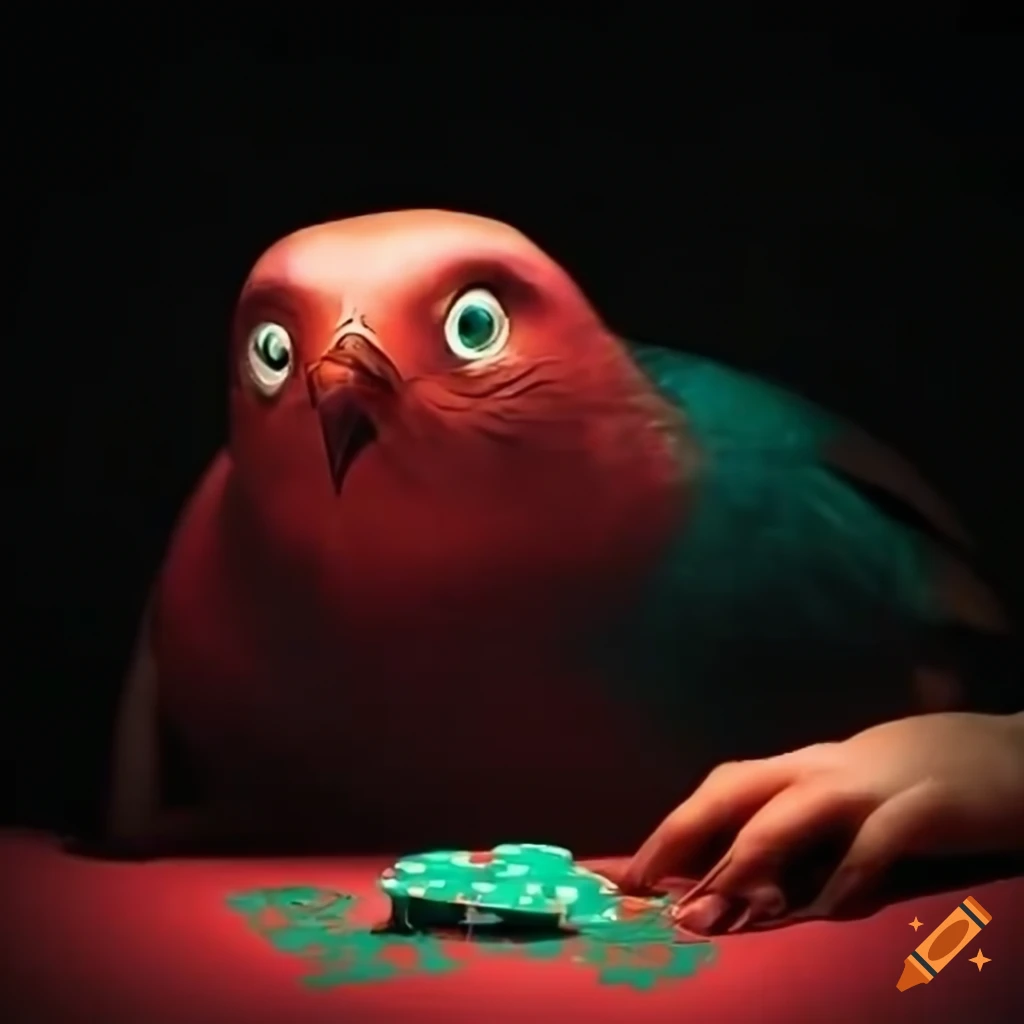 Emus playing poker in a casino on Craiyon