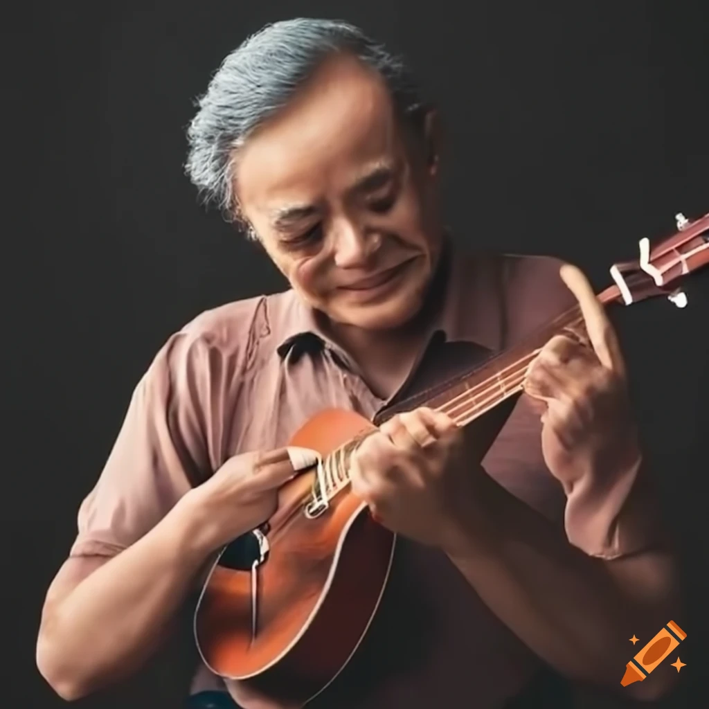 Man playing ukulele with passion on Craiyon