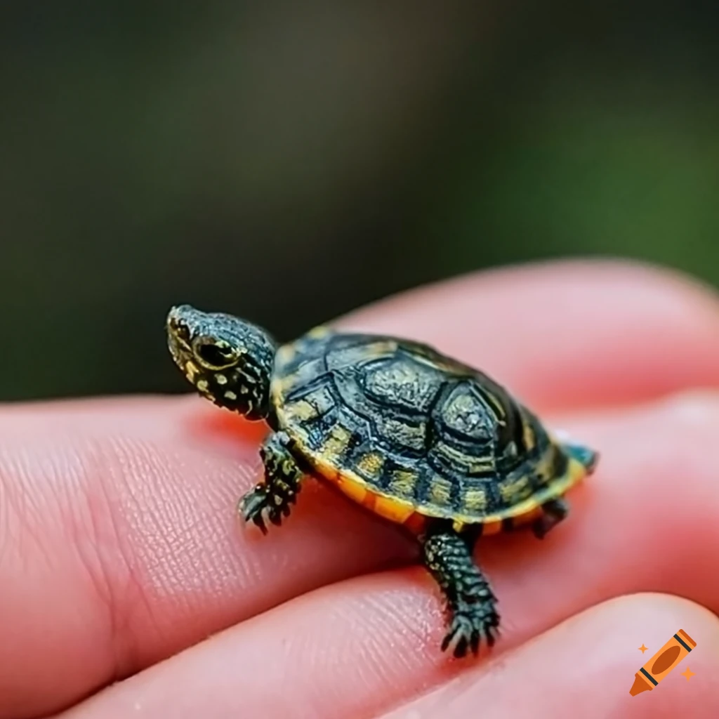 Tiny miniature tortoise in a hand on Craiyon