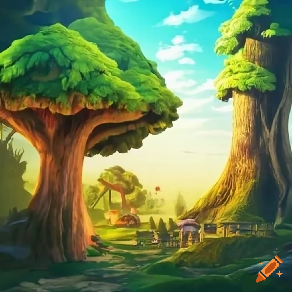 Fantasy art of a city built within a great tree on Craiyon