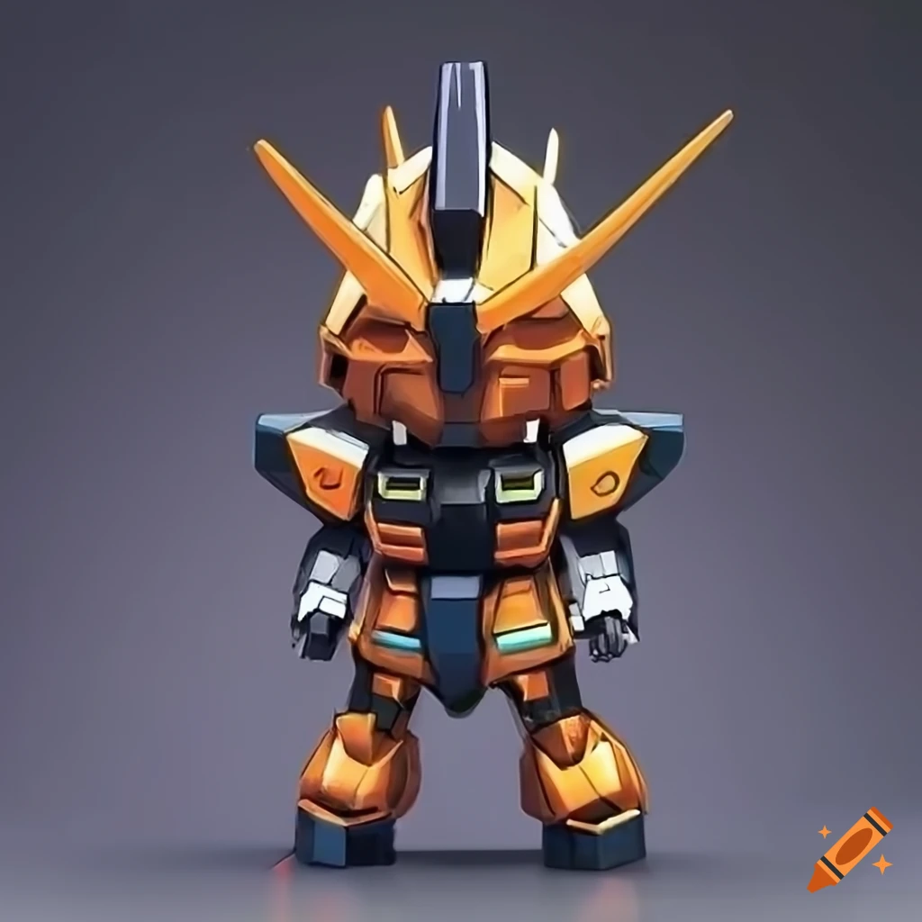 Chibi robot gundam with black, orange, white and grey colors on Craiyon